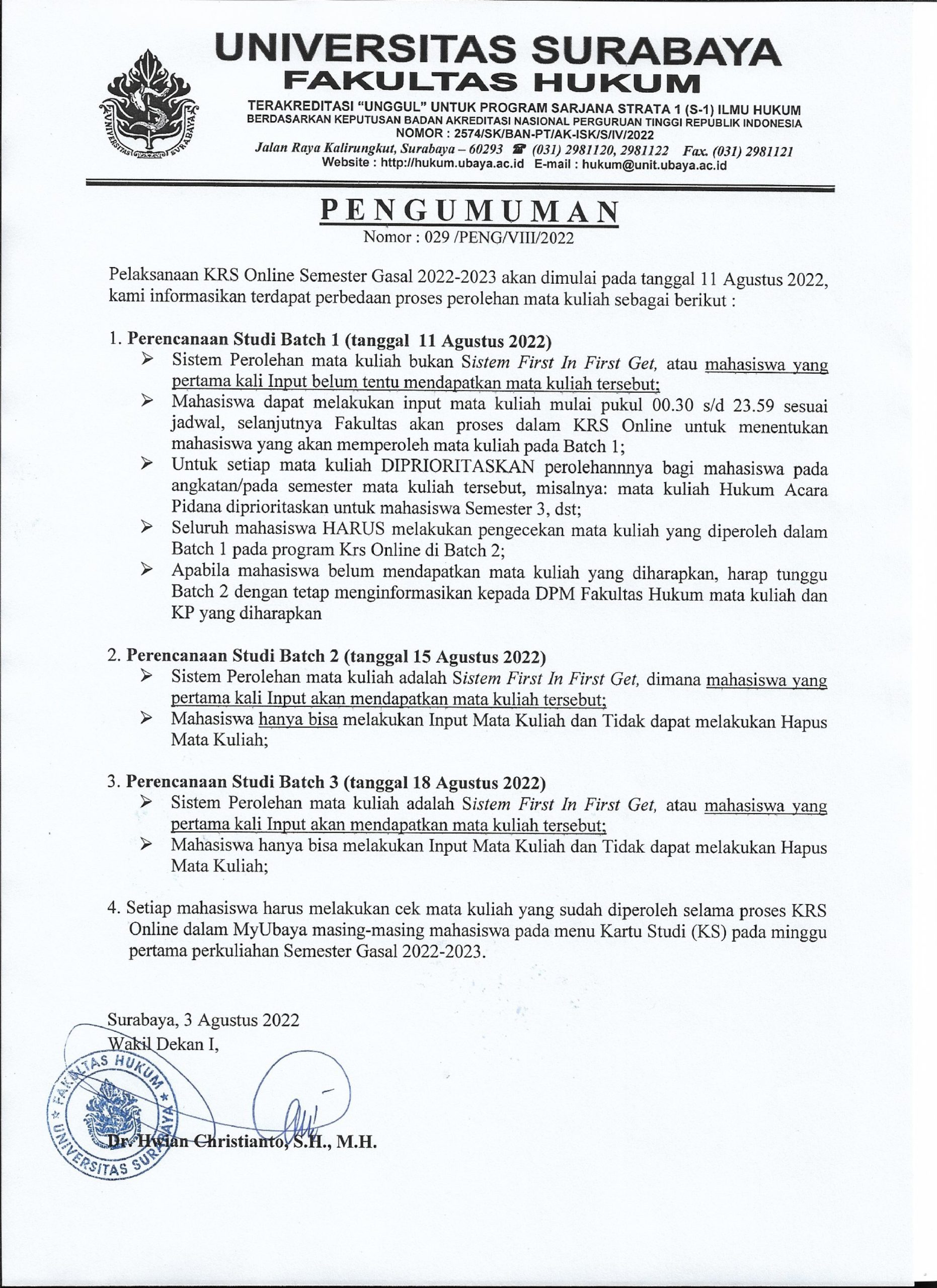 Pengumuman Pelaksanaan KRS Online Pengumuman Pelaksanaan KRS Online