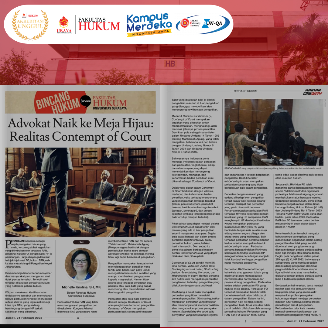 Advokat Naik ke Meja Hijau: Realitas Contempt of Court