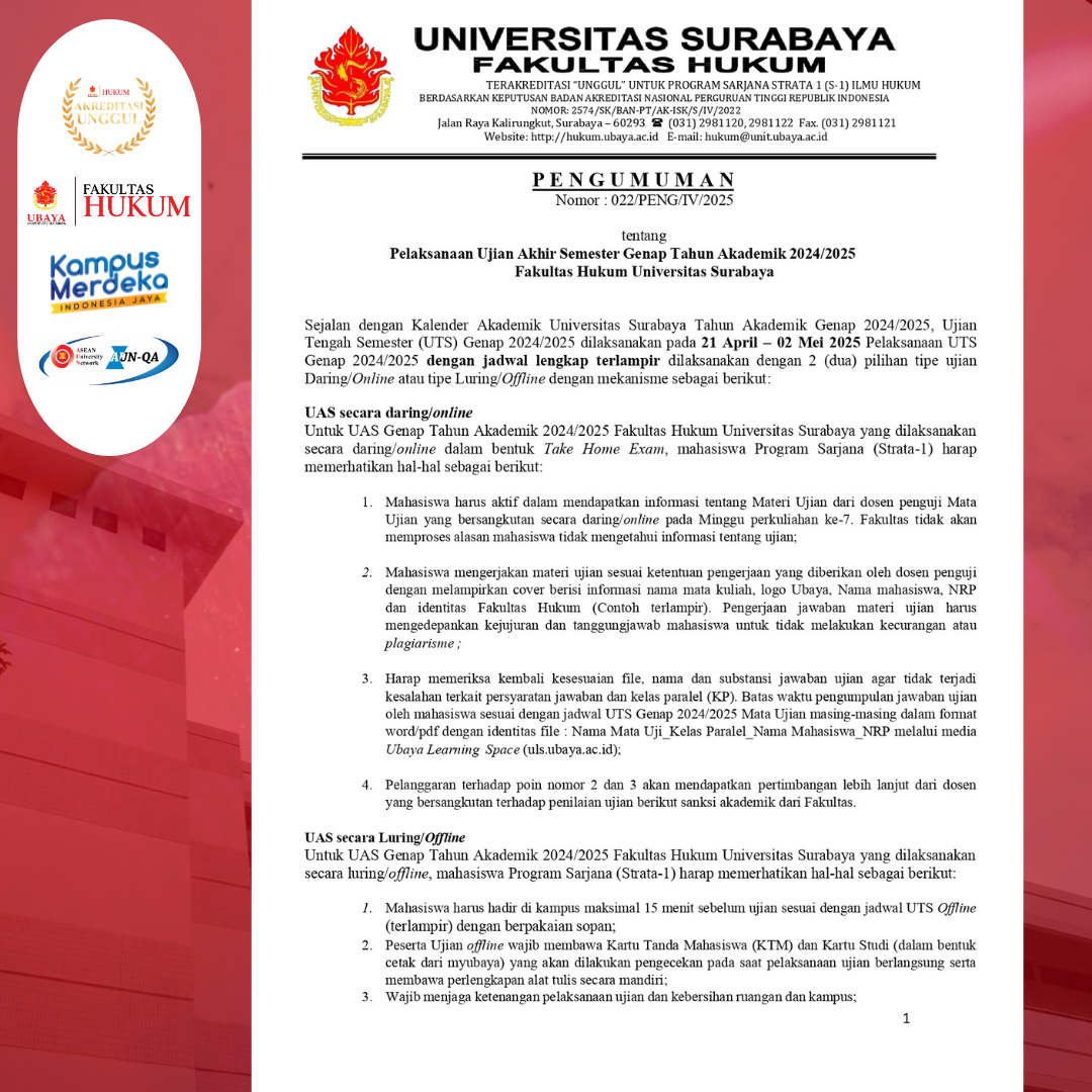 PANDUAN DAN JADWAL UTS (UJIAN TENGAH SEMESTER) GENAP 2024/2025