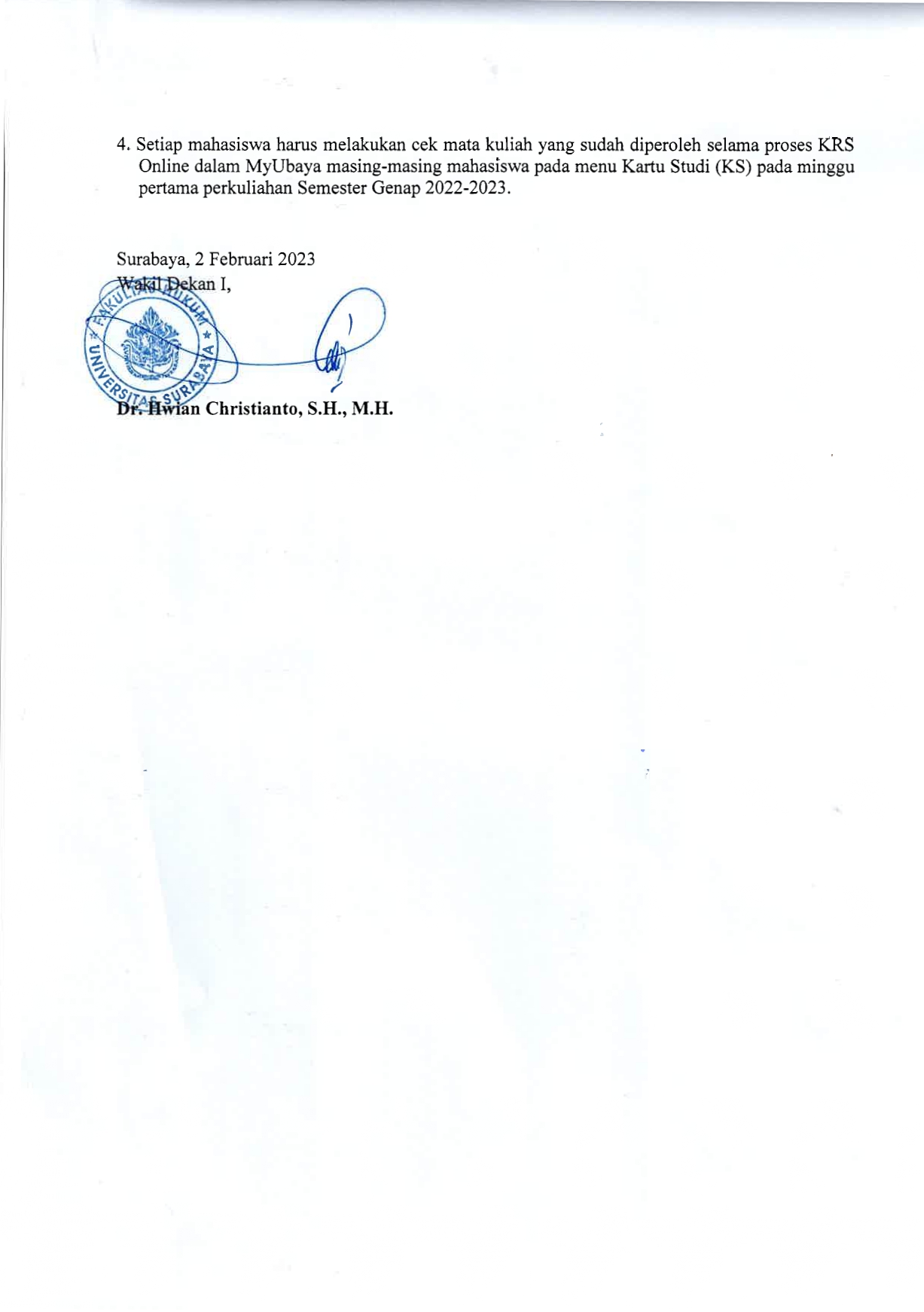 Pengumuman KRS Semester Genap 2022 2023