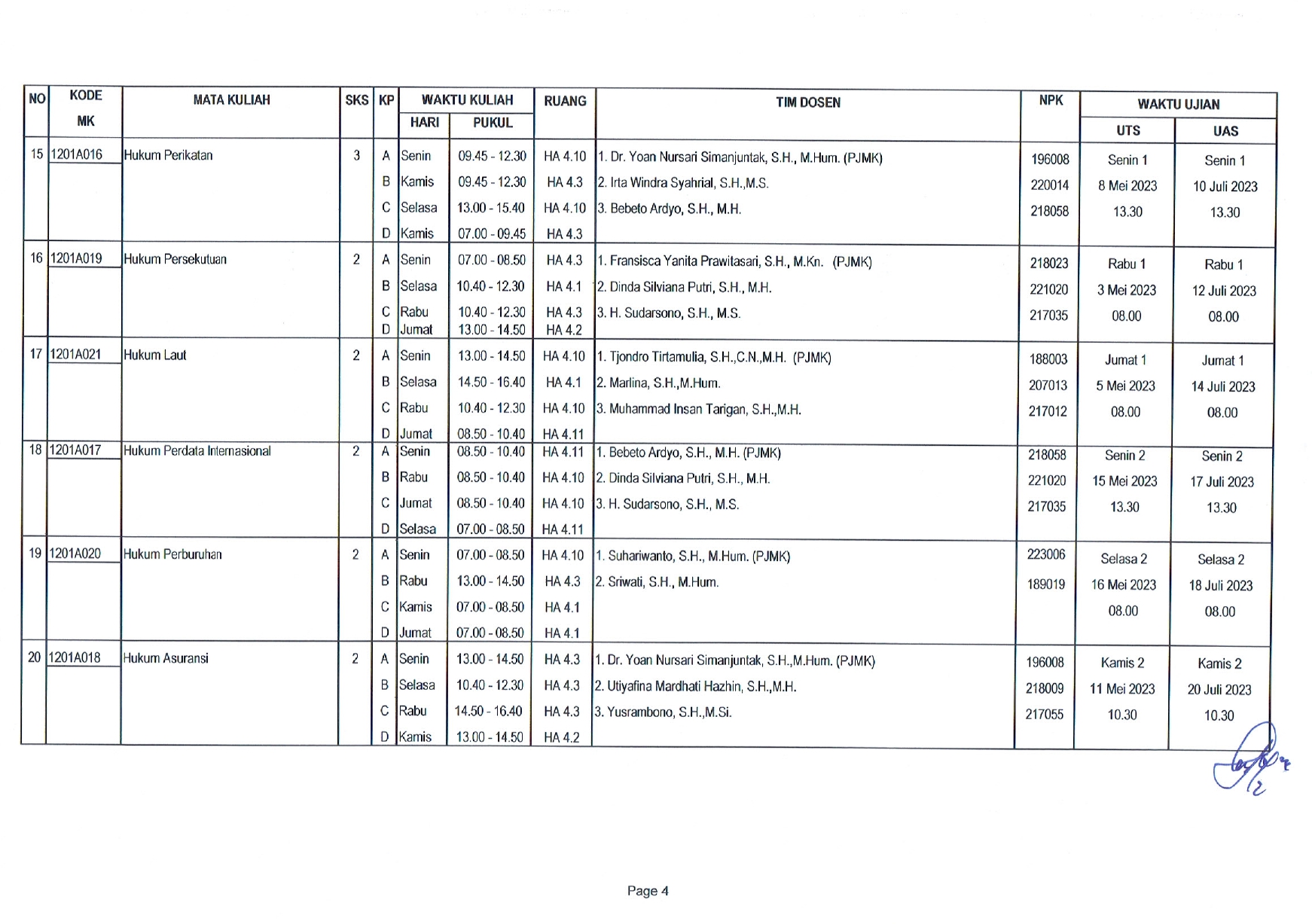 DRAFT Jadwal Perkuliahan Smt Genap 2022-2023