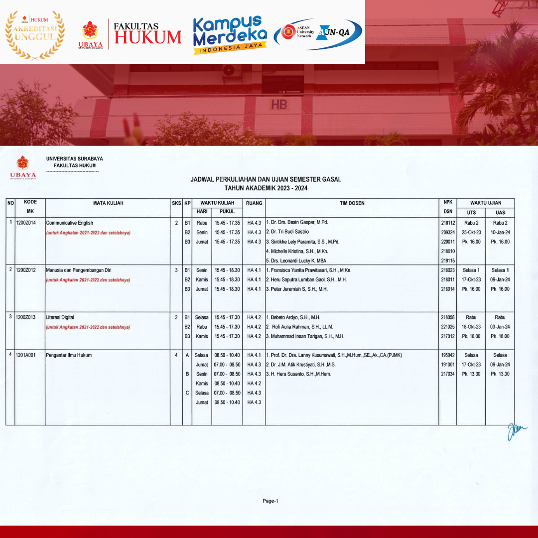Jadwal Perkuliahan Semester Gasal 2023-2024